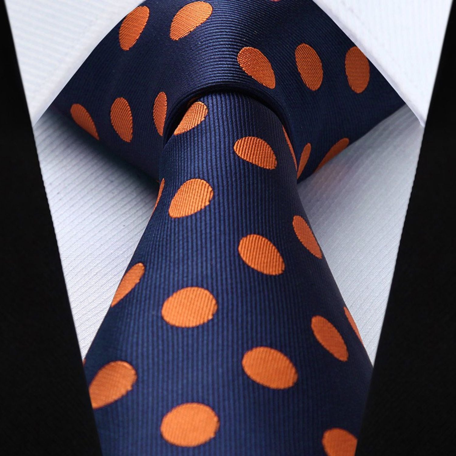 Hisdern Navy Blue Orange Polka Dot Print Tie Set For Formal Events