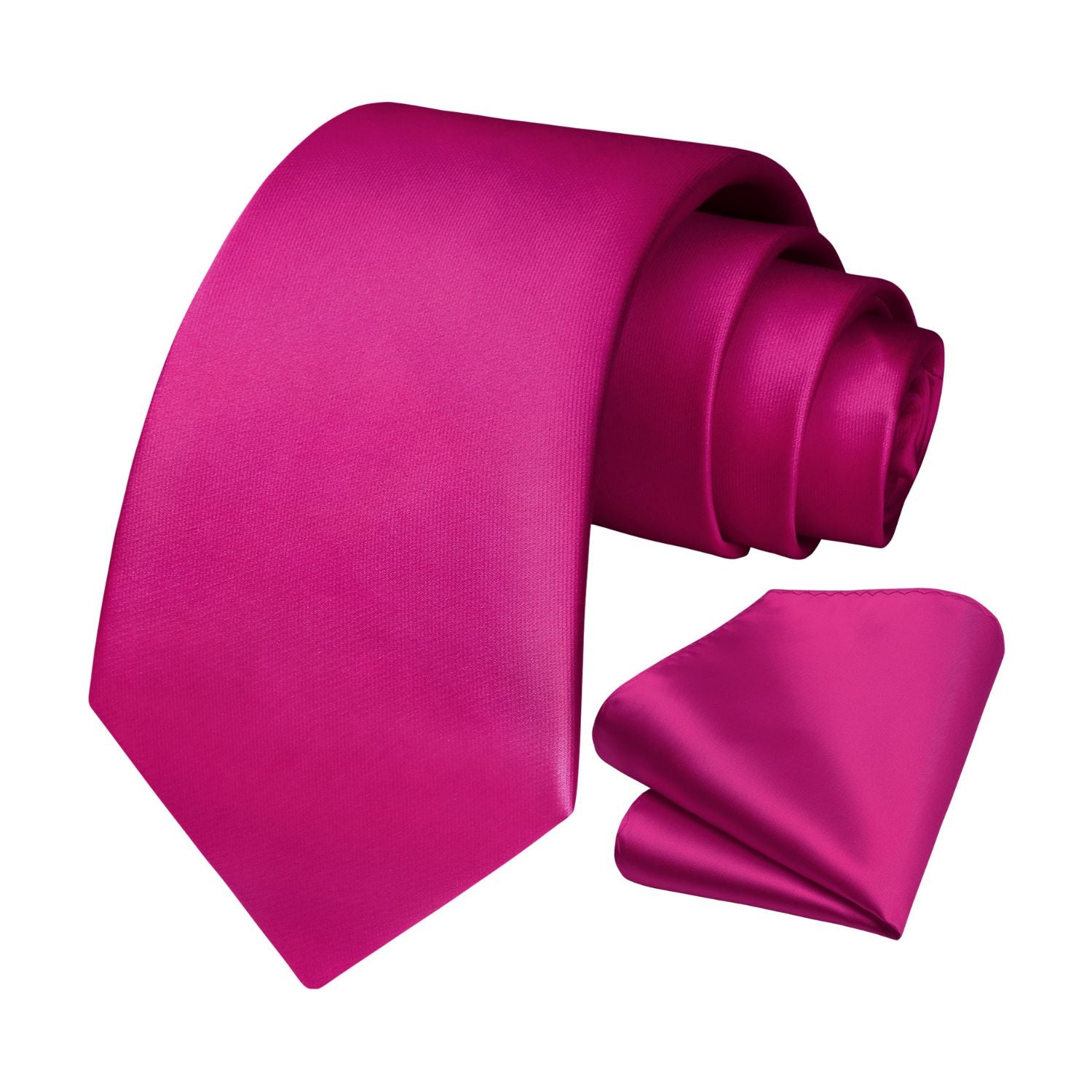 Solid Tie Handkerchief Set - A1-HOT PINK - Hisdern