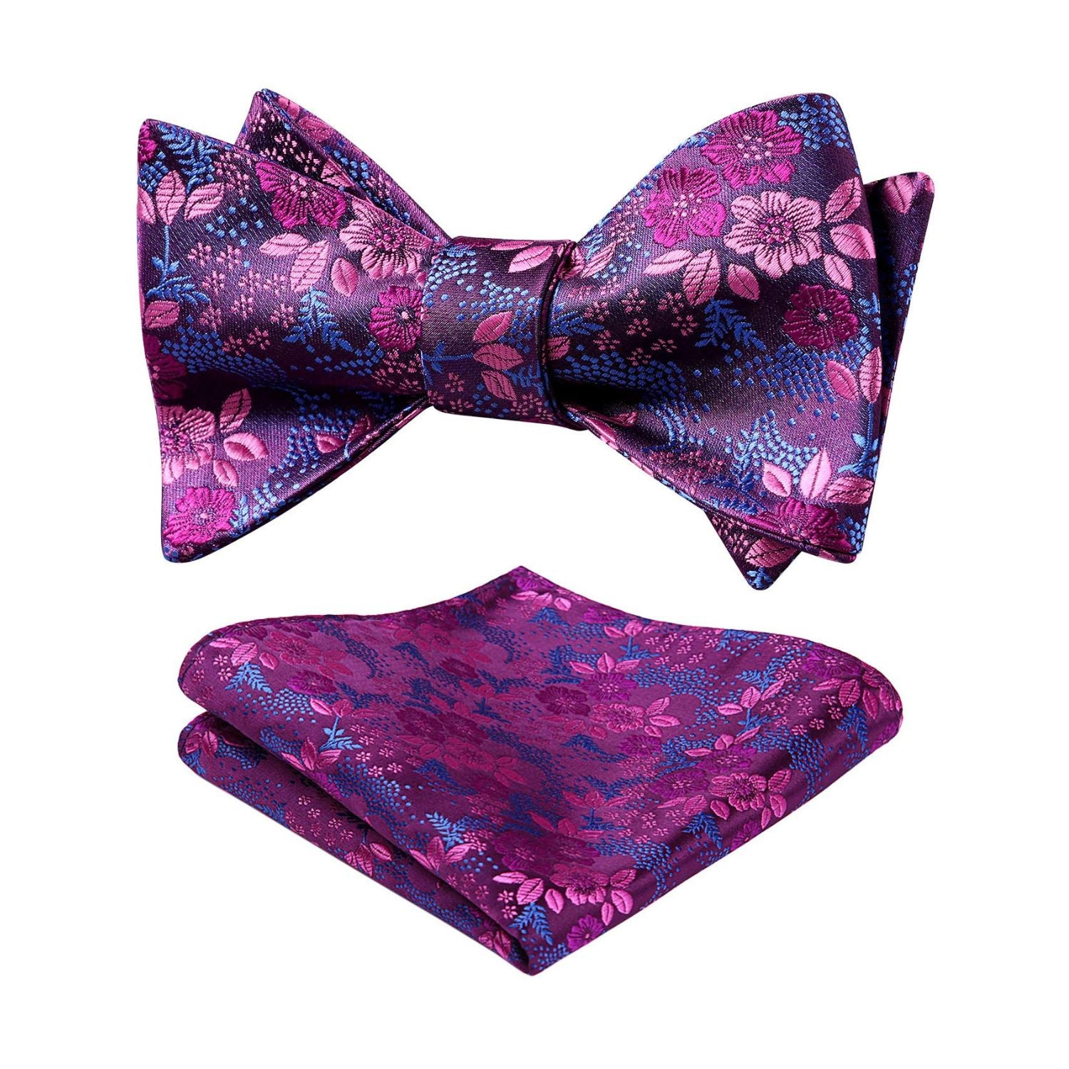 Hisdern Fuschia Floral Bow Tie Set For Evening Wear