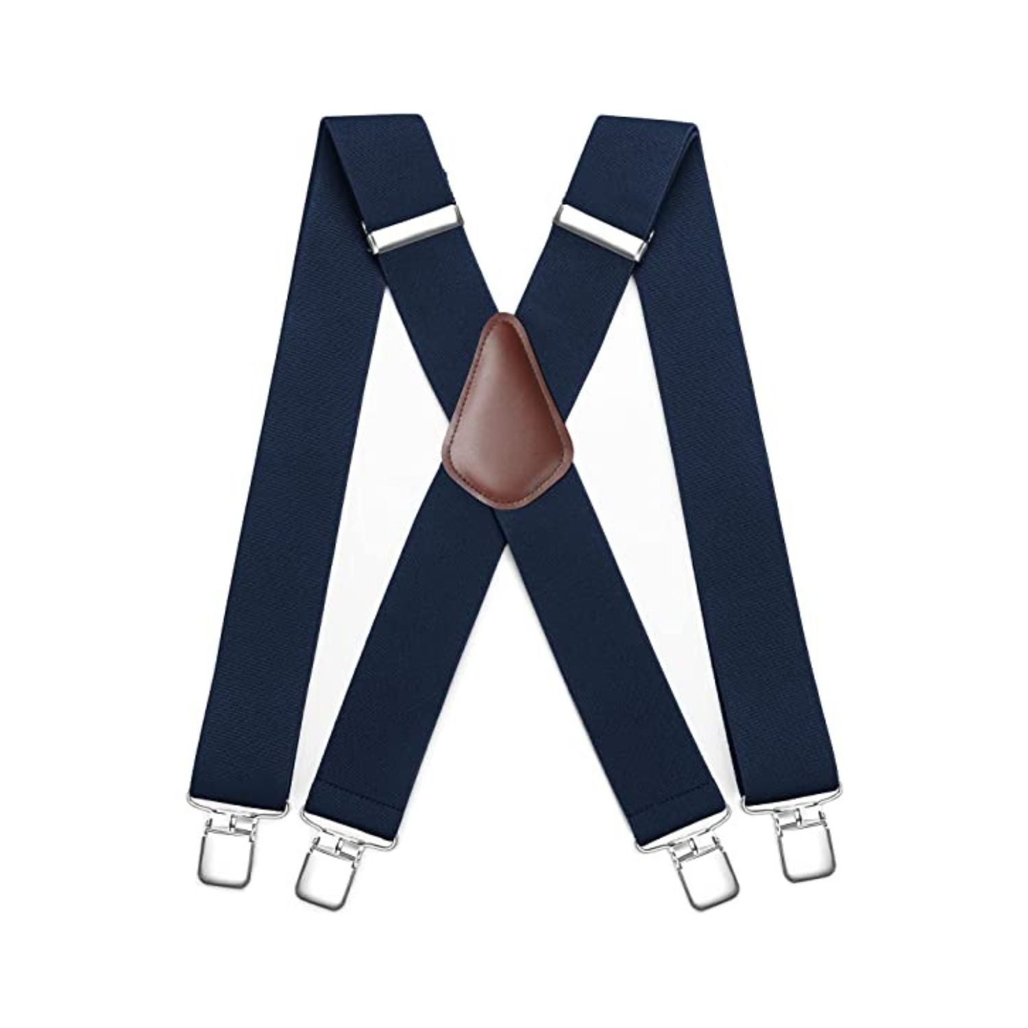 Hisdern 2 Inch Adjustable Suspender Navy Blue with 4-Clip for Formal P