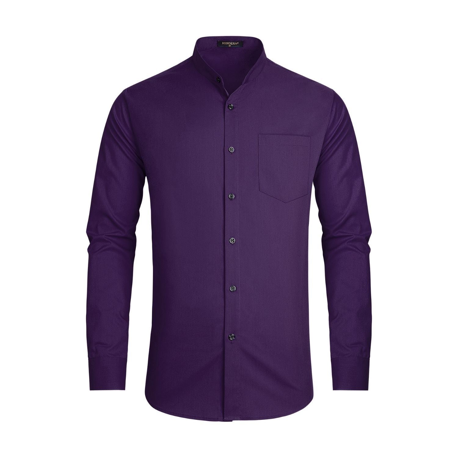 Men's Purple Grandad Collar Shirt Wedding Regular Fit with Pocket – Hisdern